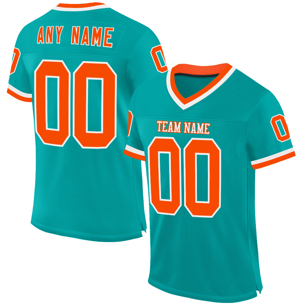 Custom Aqua Orange-White Mesh Authentic Throwback Football Jersey Free ...