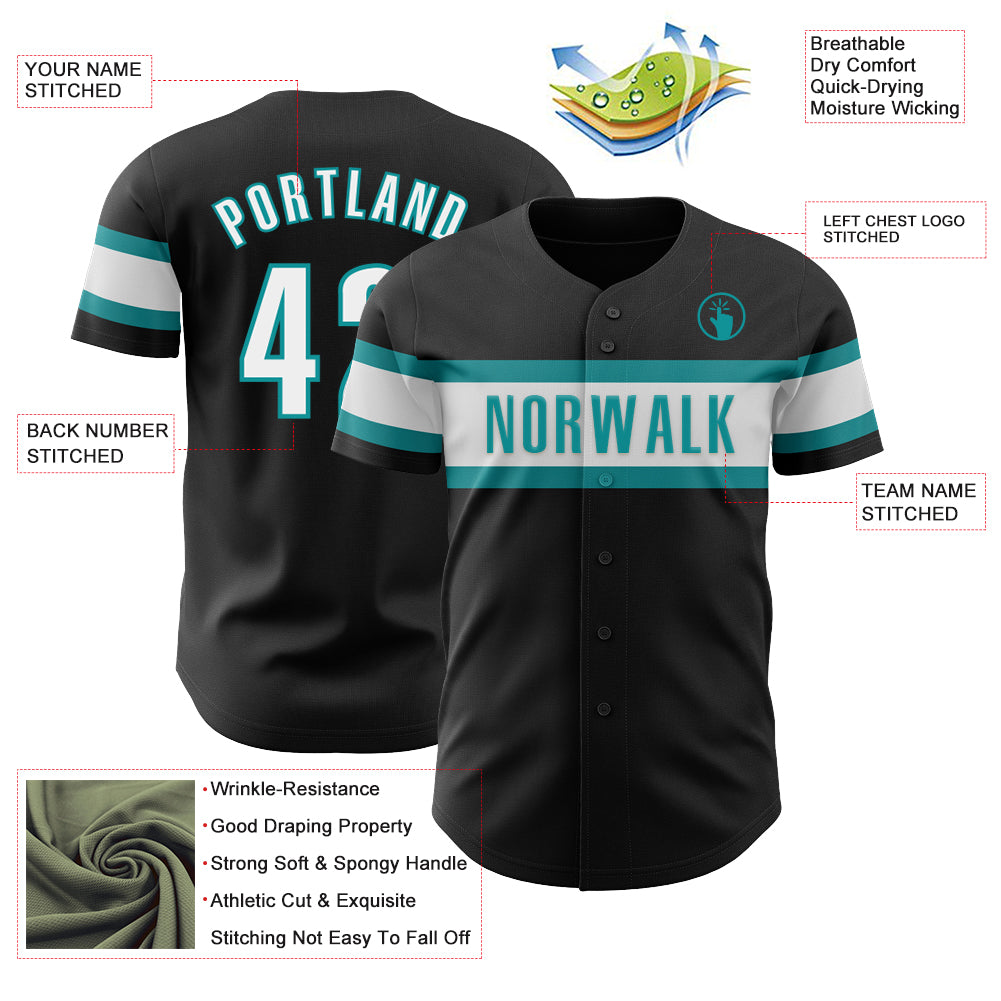 Custom Black White-Teal Authentic Baseball Jersey Free Shipping – Fiitg
