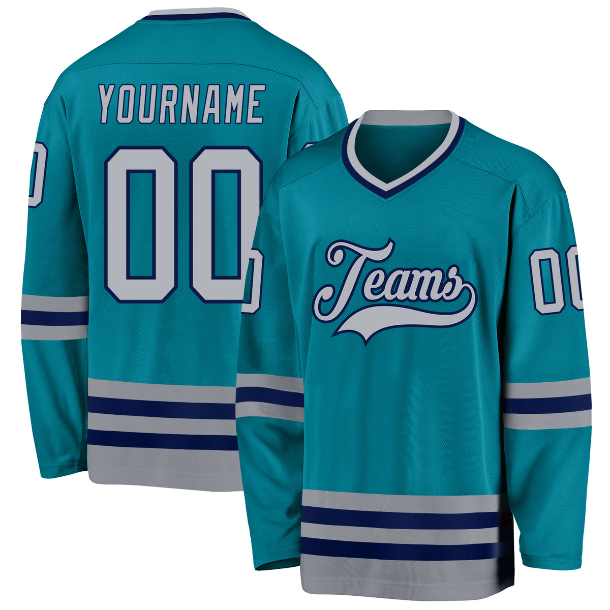Custom Teal Gray-Navy Hockey Jersey Free Shipping – Fiitg