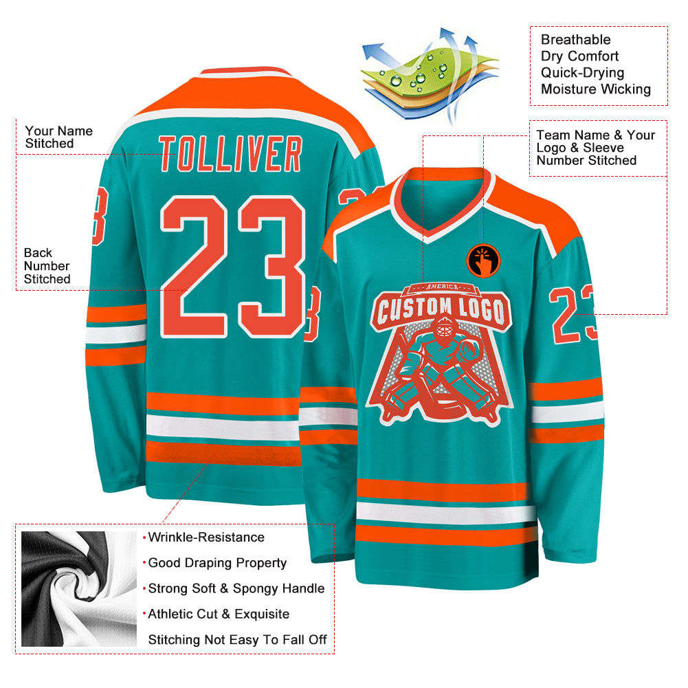Custom Aqua Orange-White Hockey Jersey Free Shipping – Fiitg
