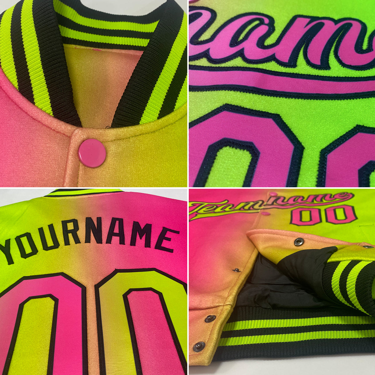 Custom Navy Neon Green-Gold Bomber Full-Snap Varsity Letterman Gradient ...