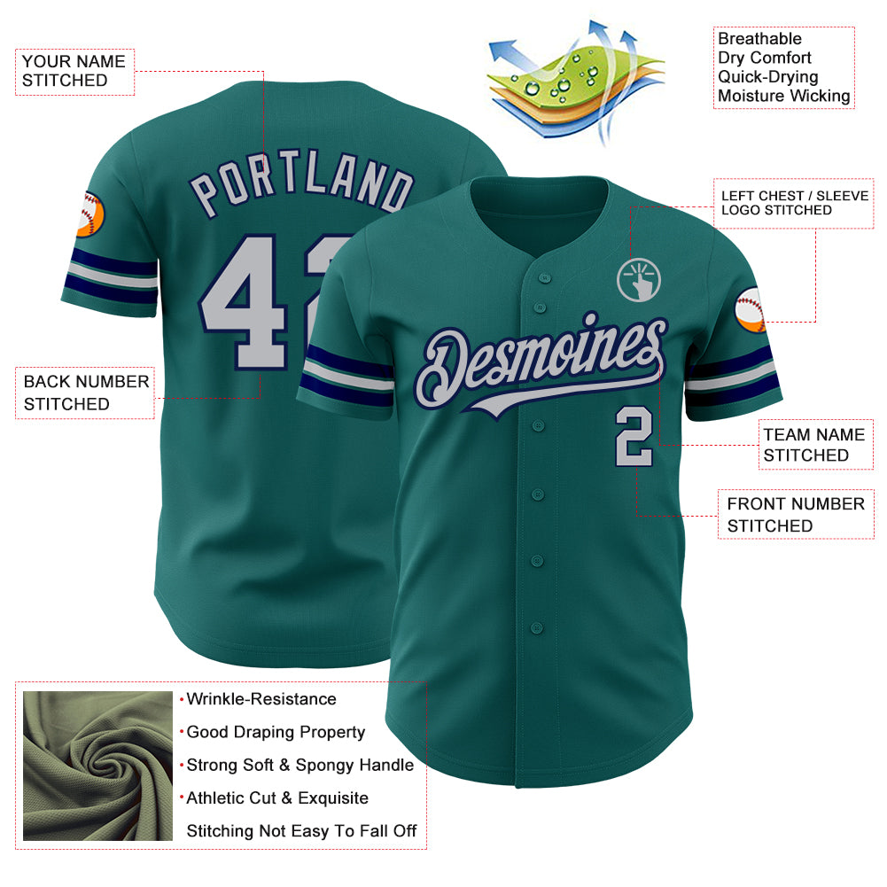 Custom Teal Gray-Navy Authentic Baseball Jersey Free Shipping – Fiitg