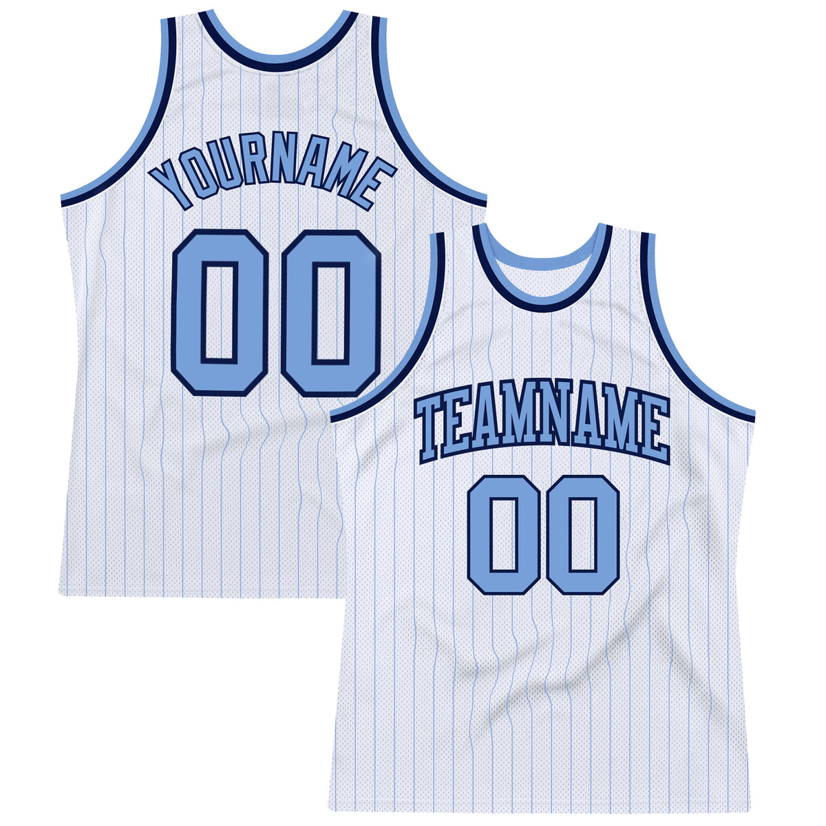 Custom White Light Blue Pinstripe Light Blue-Navy Authentic Basketball ...