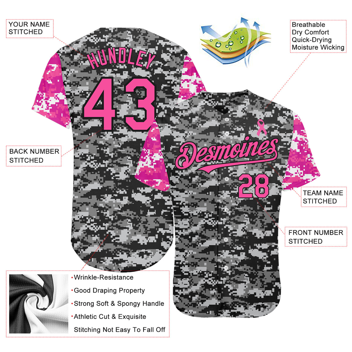 Custom Camo Pink-Black 3D Pink Ribbon Breast Cancer Awareness Month Wo ...