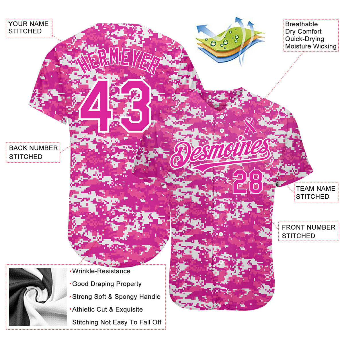 Custom Camo Deep Pink-Black 3D Pink Ribbon Breast Cancer Awareness Mon ...