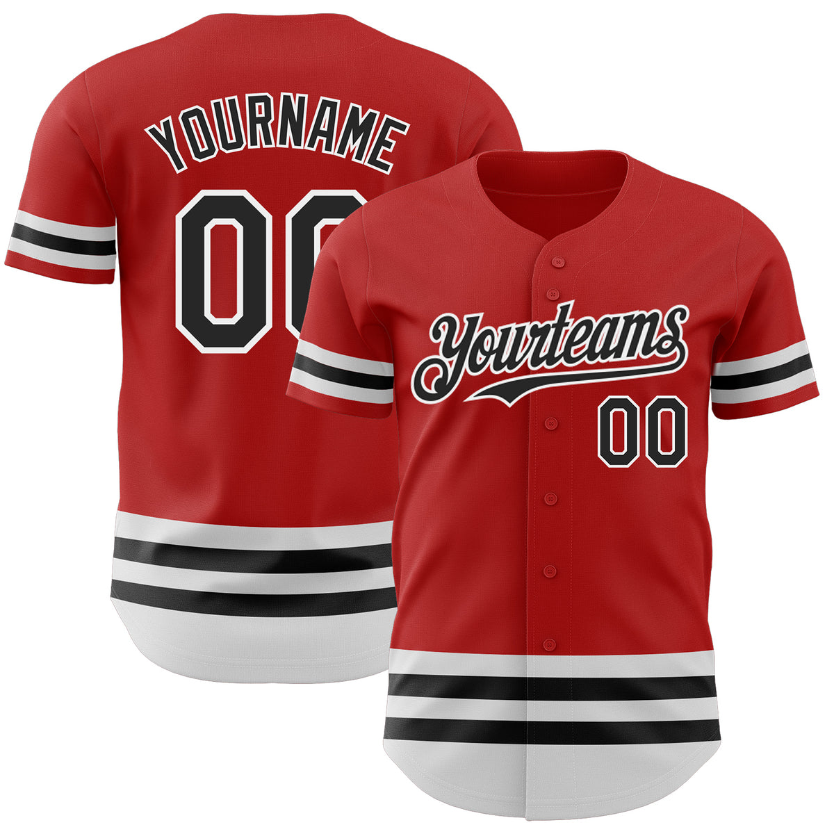 Custom Red Black-White Stripes Authentic Baseball Jersey Free Shipping ...