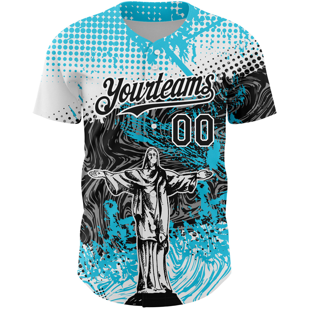 Custom Light Blue Black-White 3D Pattern Design Religion Jesus Christ ...