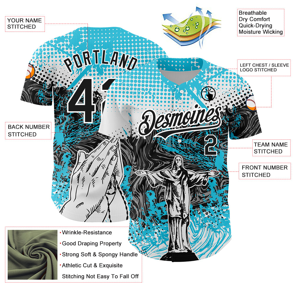 Custom Light Blue Black-White 3D Pattern Design Religion Jesus Christ ...