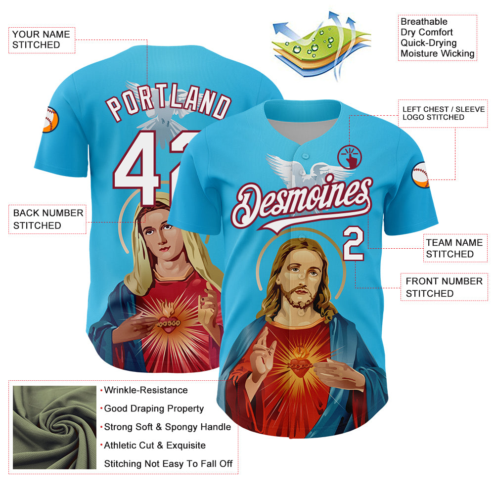 Custom Sky Blue White-Maroon 3D Pattern Design Religion Jesus Christ ...