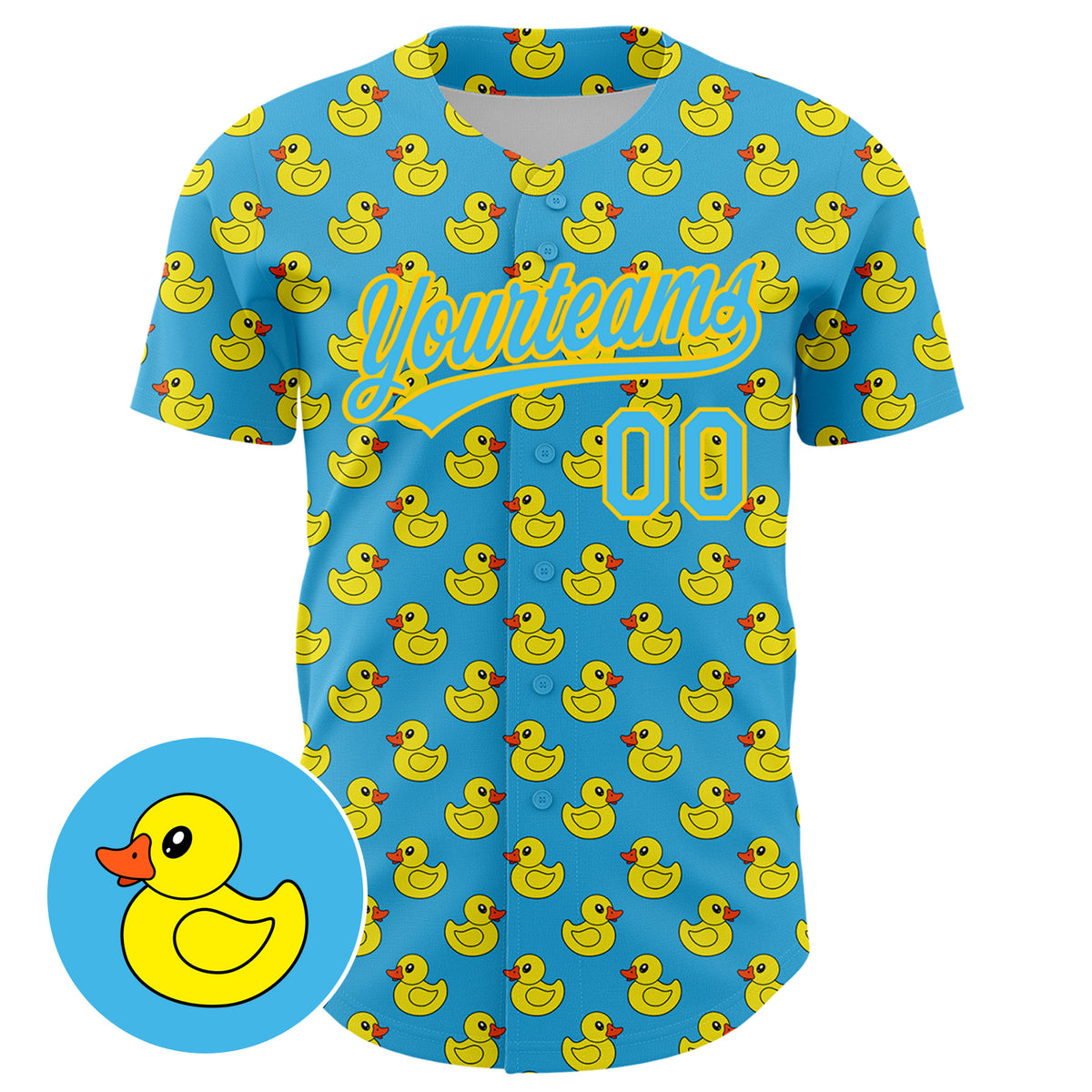 Custom Sky Blue Yellow 3D Pattern Design Animal Duck Authentic Baseball ...