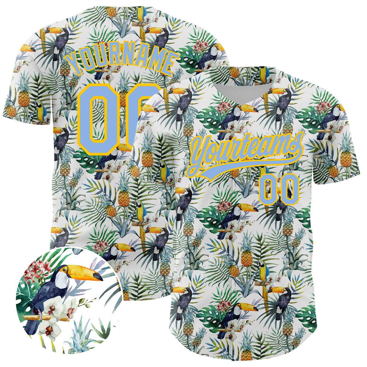 Custom White Light Blue-Yellow 3D Pattern Design Animal Toucan And ...