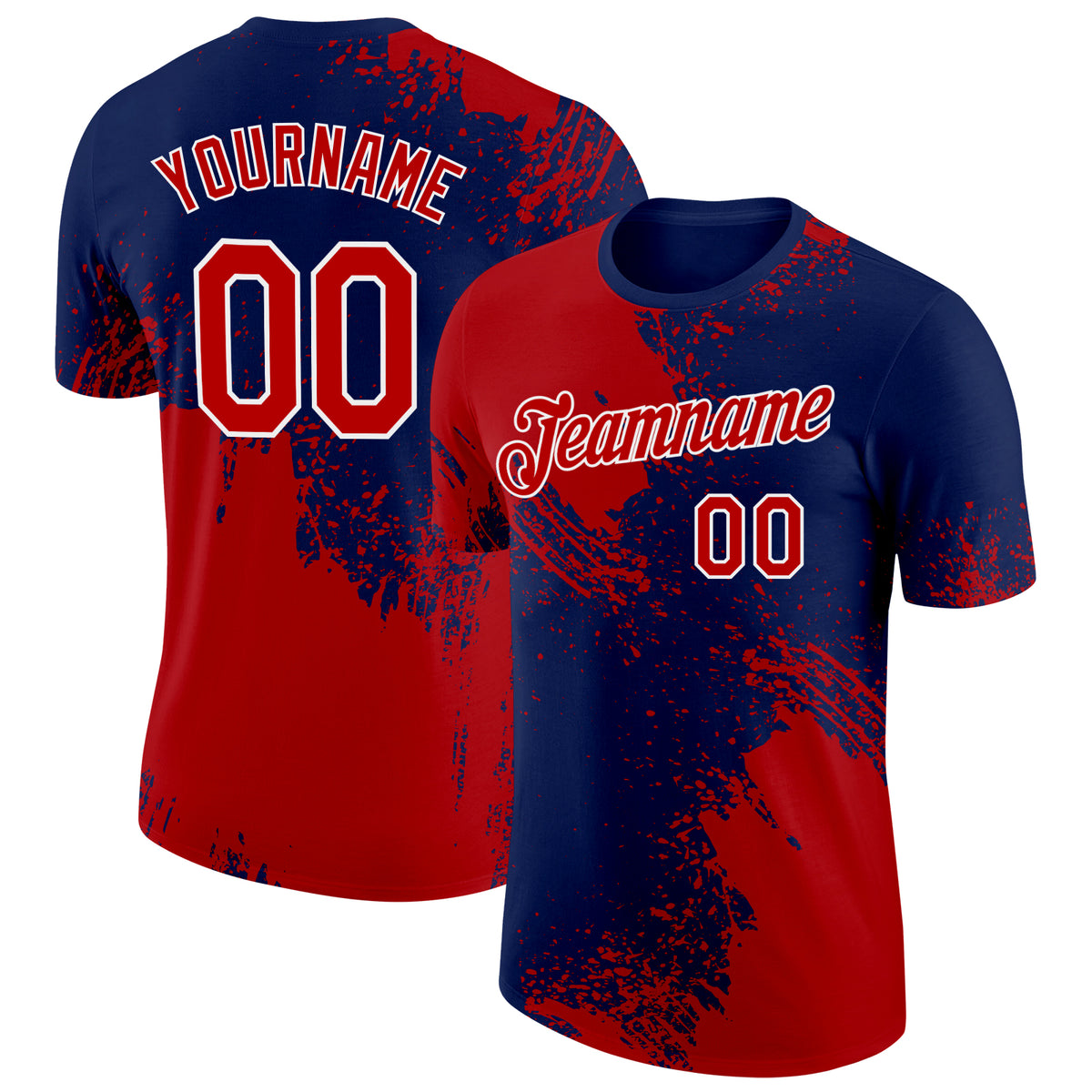 Custom Red Navy-White 3D Pattern Design Abstract Brush Stroke ...