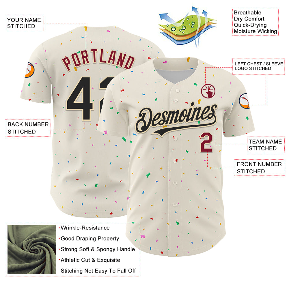 Custom Cream Black-Crimson 3D Pattern Design Confetti Authentic ...