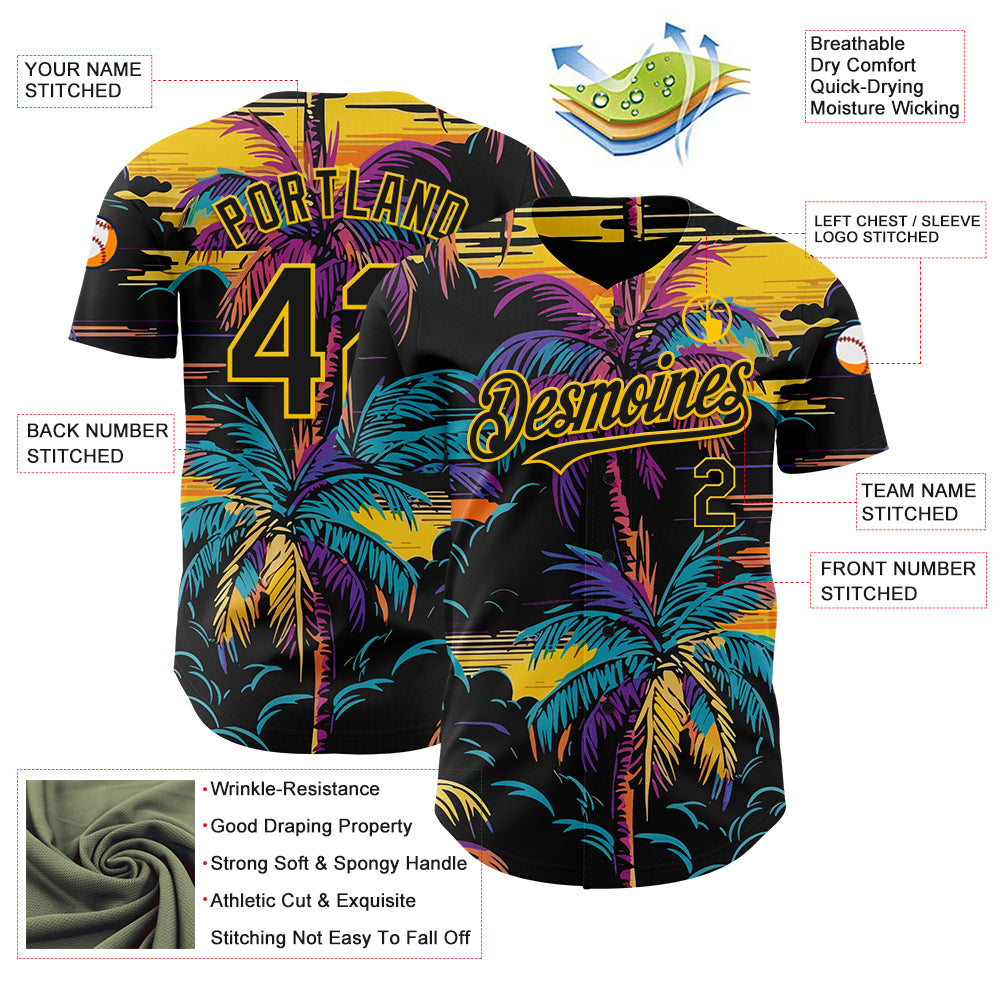 Custom Black Yellow 3D Pattern Design Tropical Hawaii Palms Trees ...