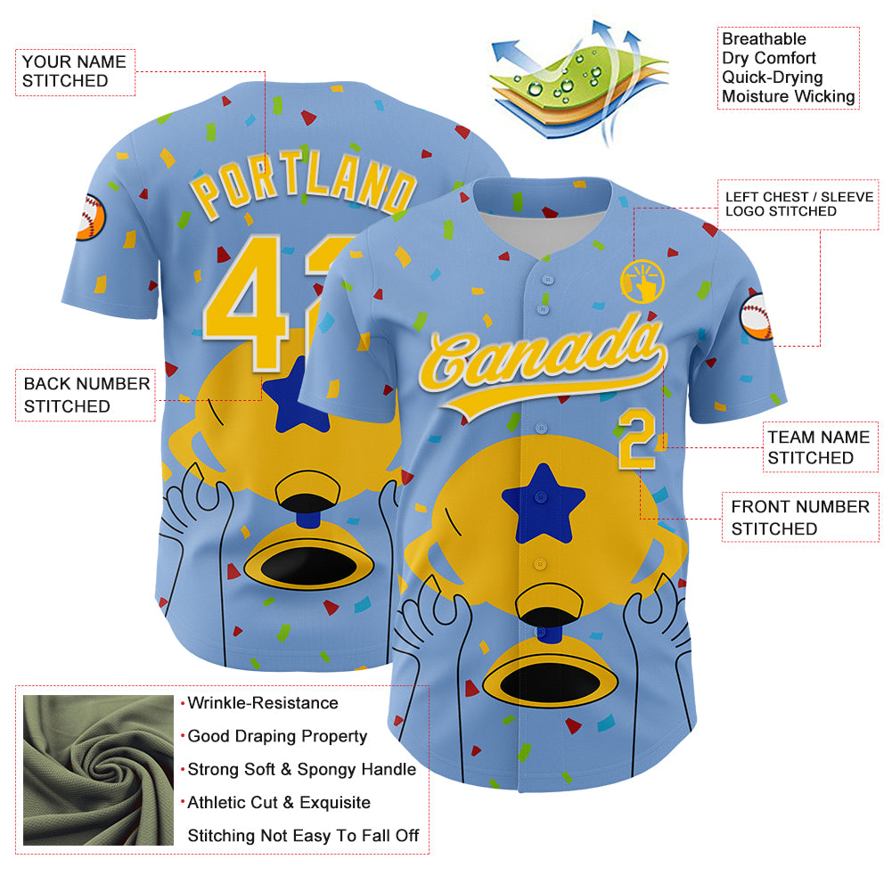 Custom Light Blue Yellow-White 3D Pattern Design Champion Trophy ...