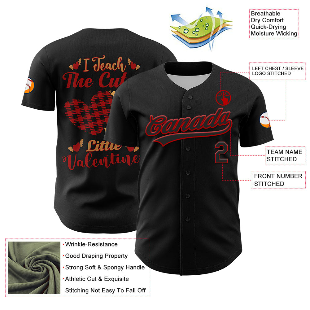 Custom Black Red 3D Love Heart Valentine's Day Authentic Baseball ...