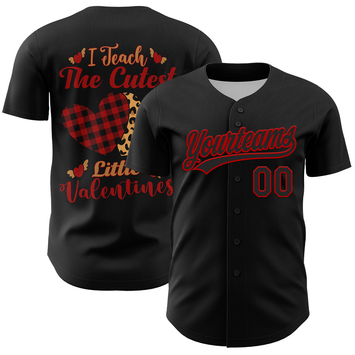 Custom Black Red 3D Love Heart Valentine's Day Authentic Baseball ...