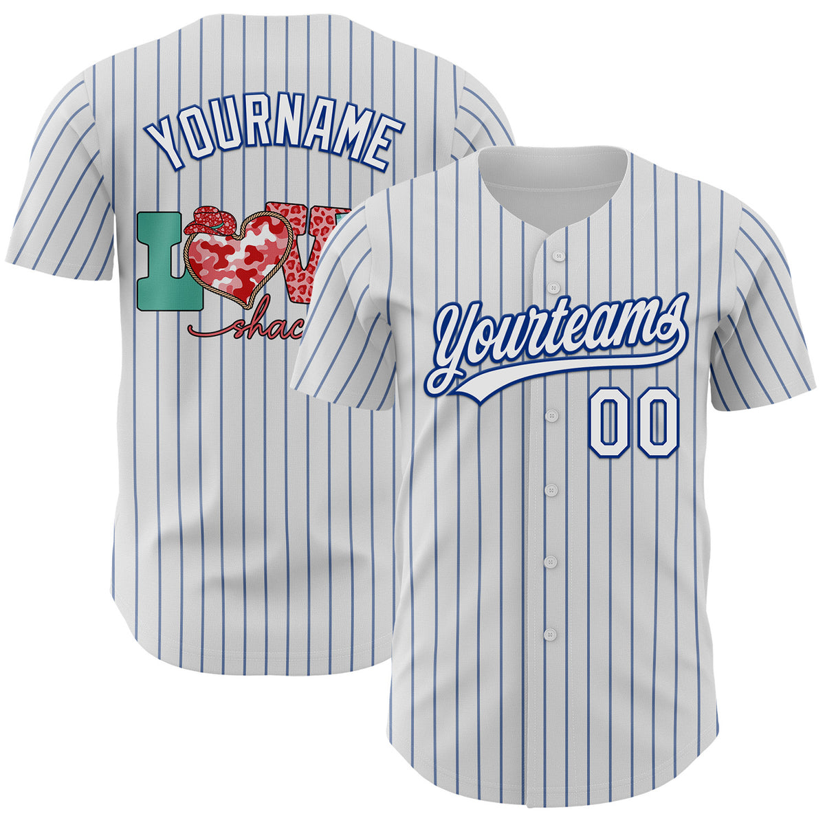 Custom White Royal Pinstripe Royal 3D Love Heart Valentine's Day ...