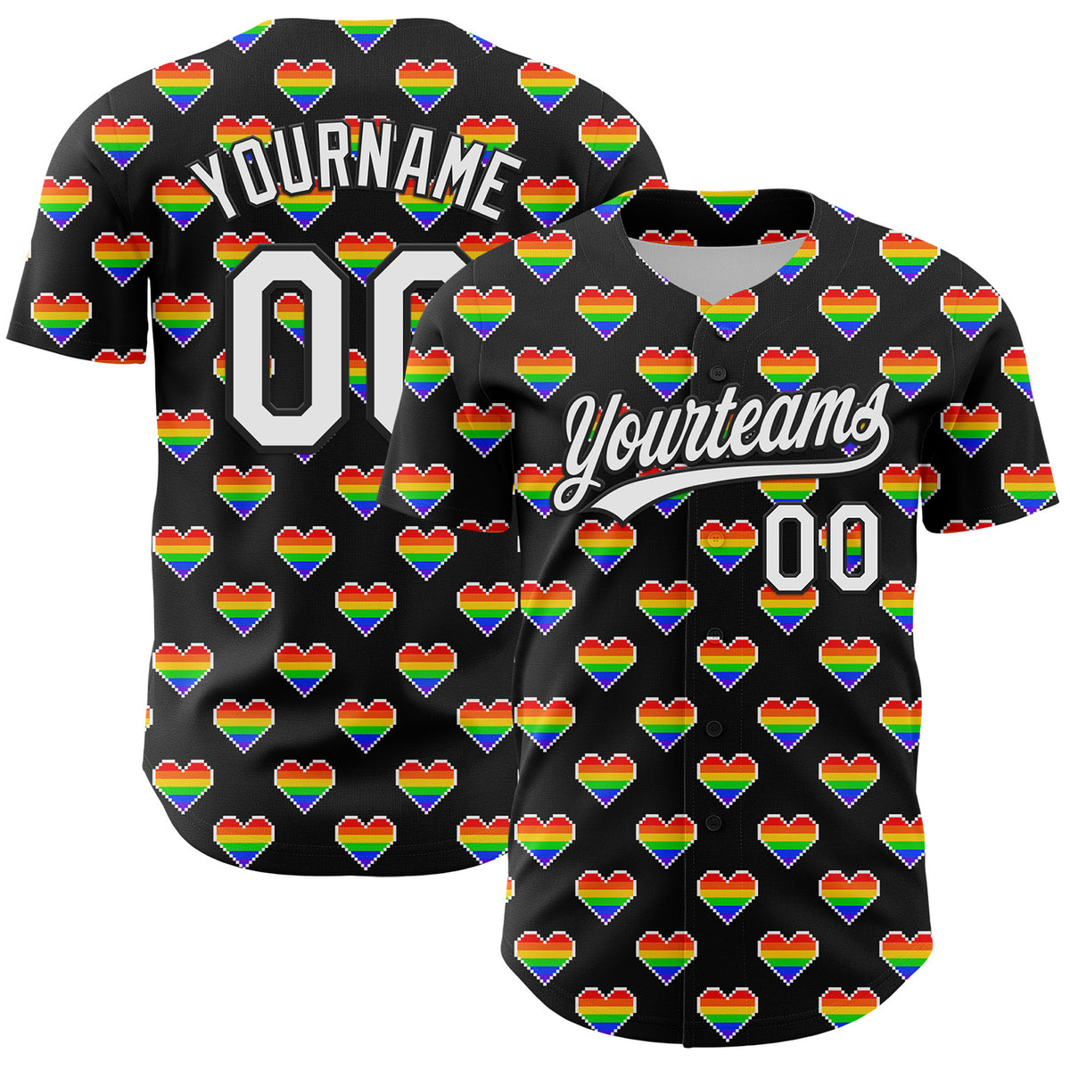 Custom Black White 3D Love Heart Valentine's Day Authentic Baseball ...