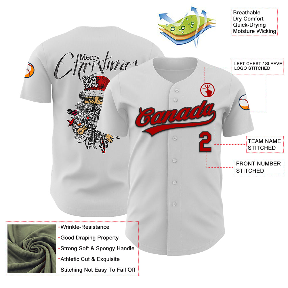 Custom White Red-Black 3D Funny Christmas Authentic Baseball Jersey ...