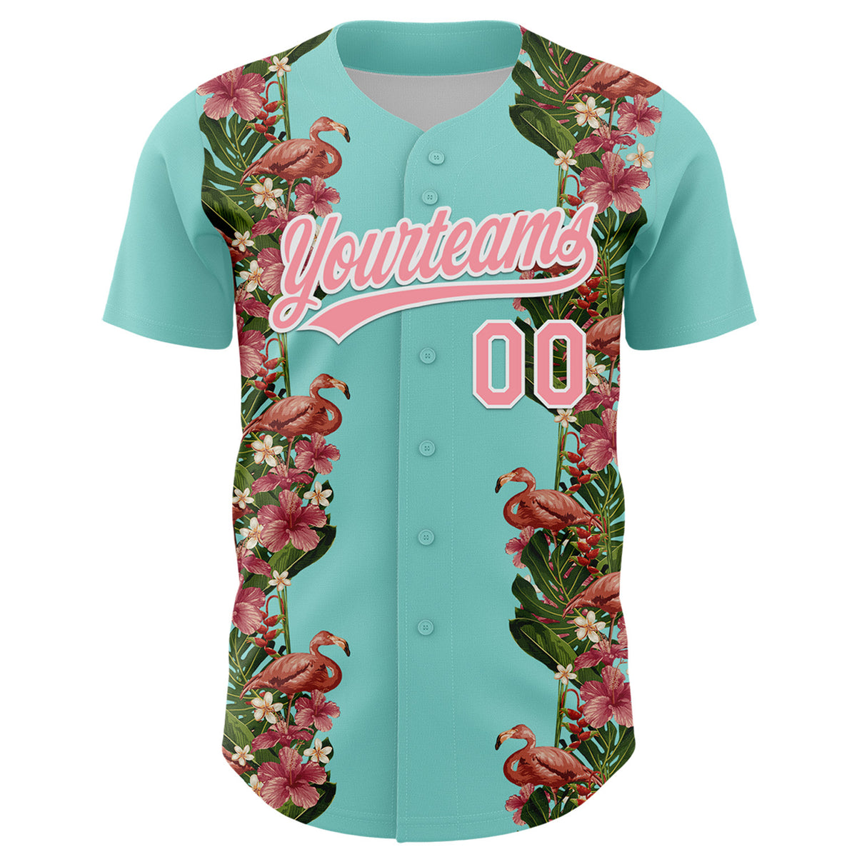 Custom Ice Blue Medium Pink-White 3D Tropical Hawaii Plant And Flamingo ...