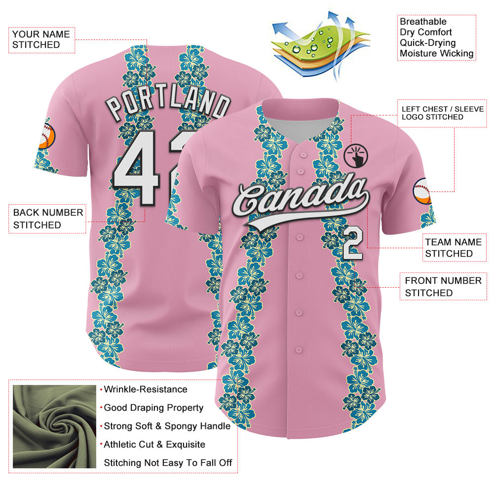 Custom Light Pink White-Black 3D Tropical Hawaii Flower Authentic ...