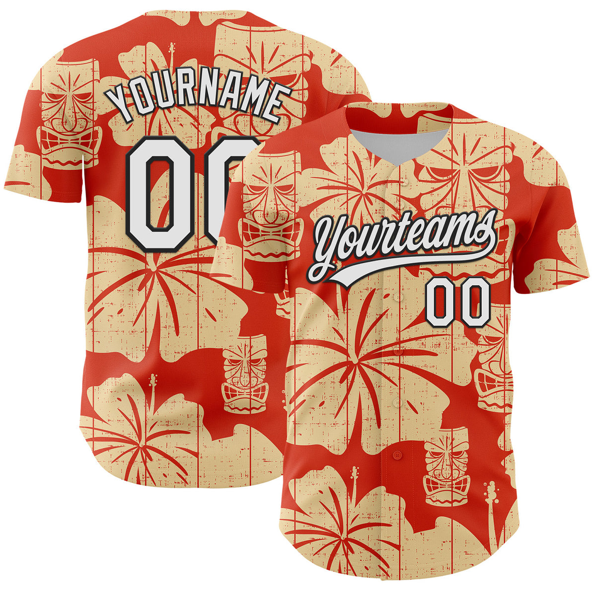 Custom Red White-Black 3D Tropical Hawaii Flower And Tiki Mask ...