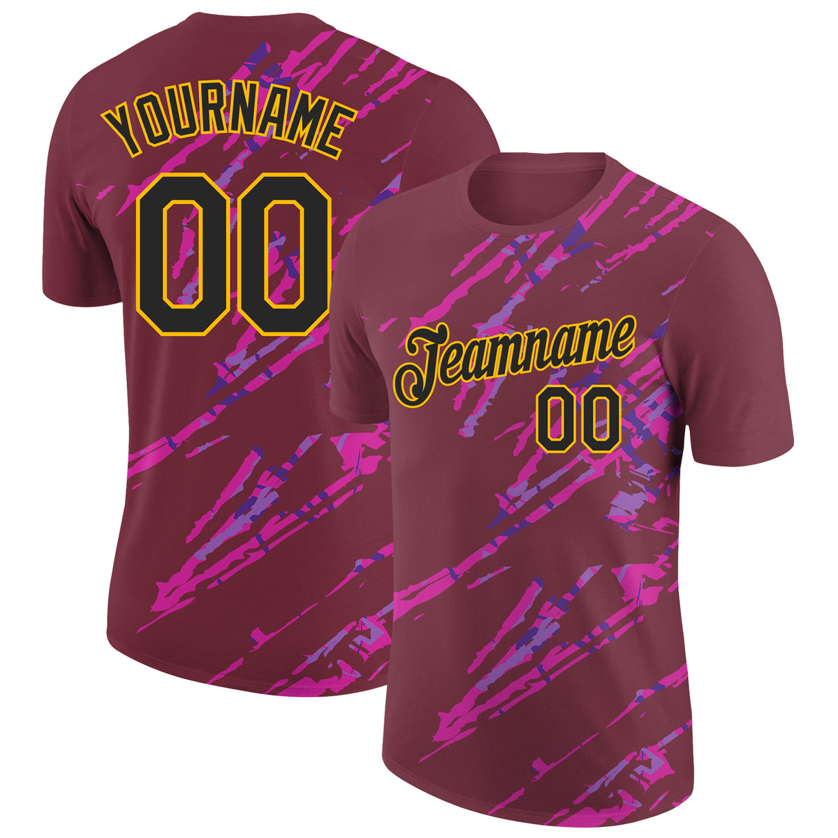Custom Burgundy Black Gold-Deep Pink 3D Esports Performance T-Shirt ...