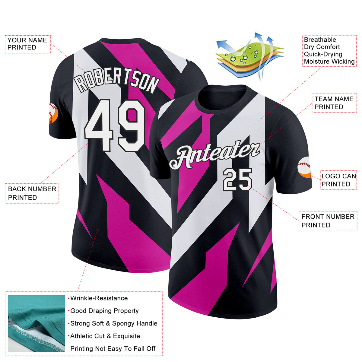 Custom Black White-Hot Pink 3D Esports Performance T-Shirt Free ...