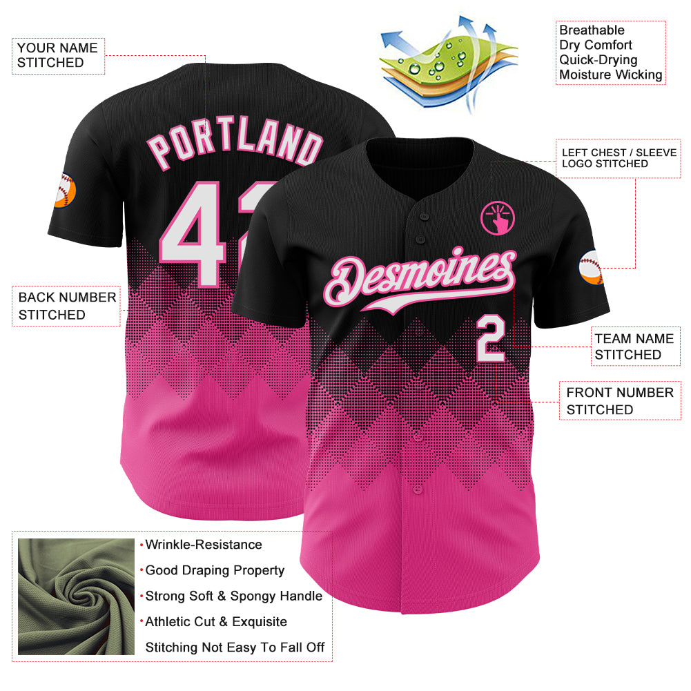 Custom Black White-Pink 3D Gradient Square Shape Authentic Baseball ...