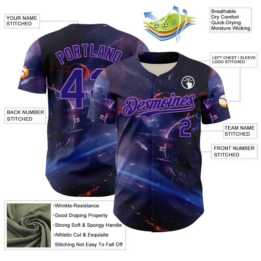Custom Blue Dark Purple-Medium Purple 3D Pattern Design Outer Space ...