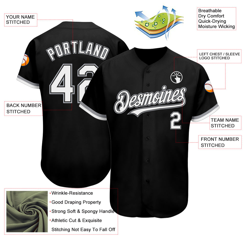 Custom Black White-Gray Authentic Baseball Jersey Free Shipping – Fiitg