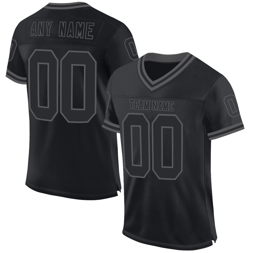 Custom Black Steel Gray Mesh Authentic Throwback Football Jersey Free ...
