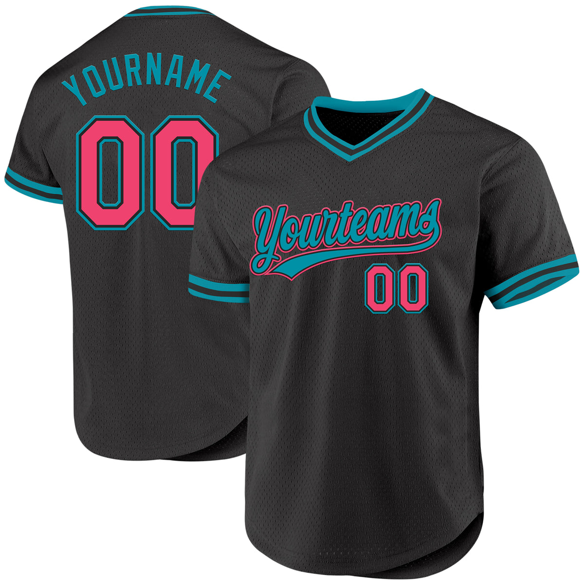 Custom Black Neon Pink-Teal Authentic Throwback Baseball Jersey Free ...
