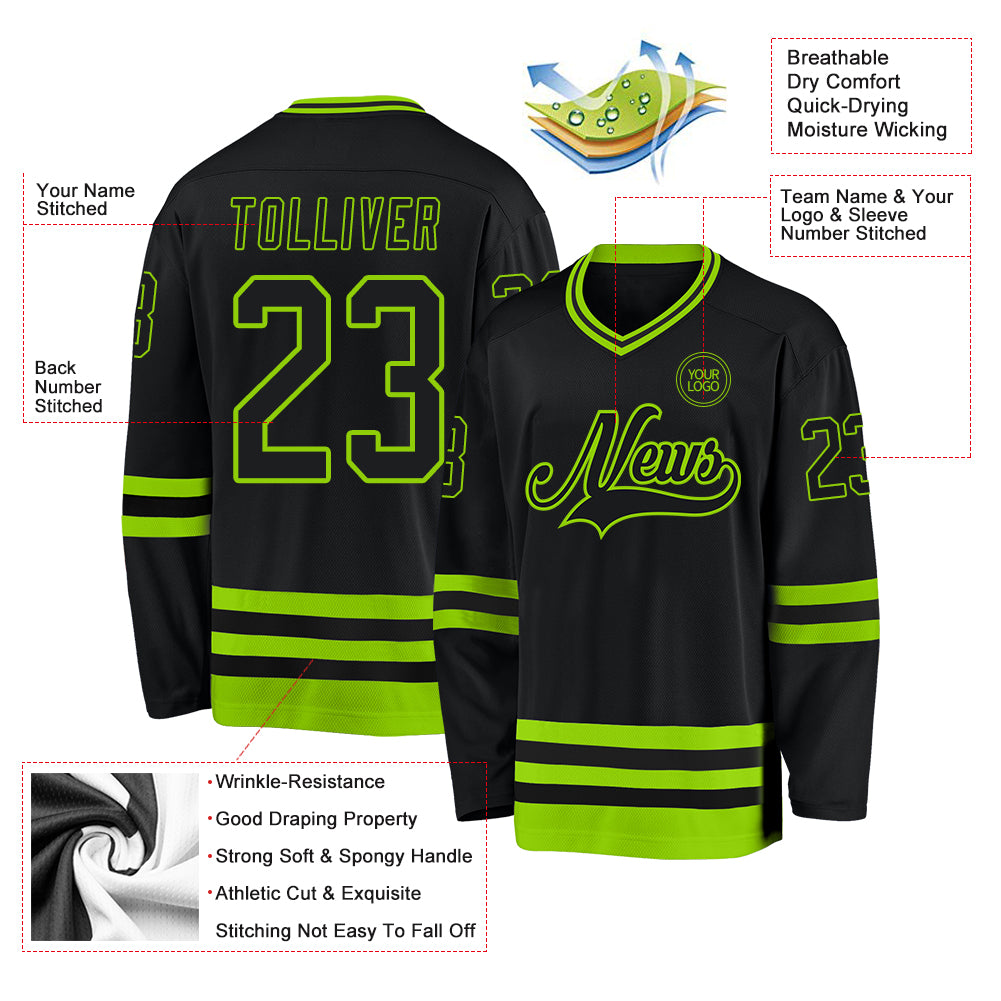 Custom Black Neon Green Hockey Jersey Free Shipping – Fiitg