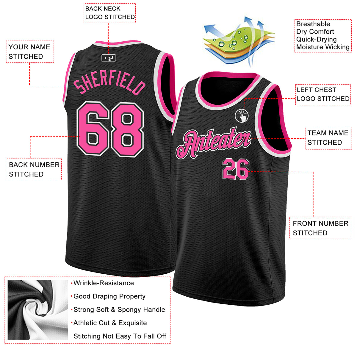 Custom Black Pink-White Authentic Basketball Jersey Free Shipping – Fiitg