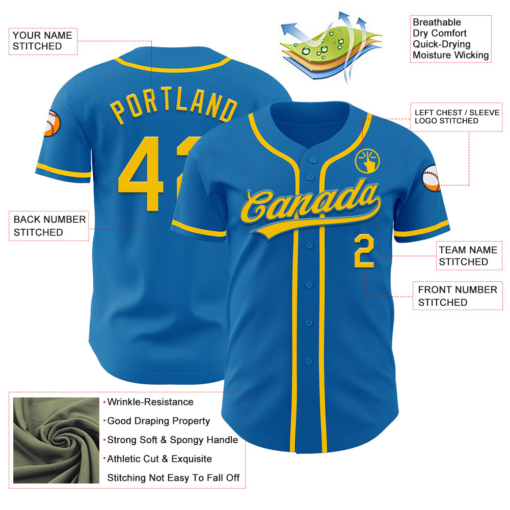 Custom Blue Yellow Authentic Baseball Jersey Free Shipping – Fiitg