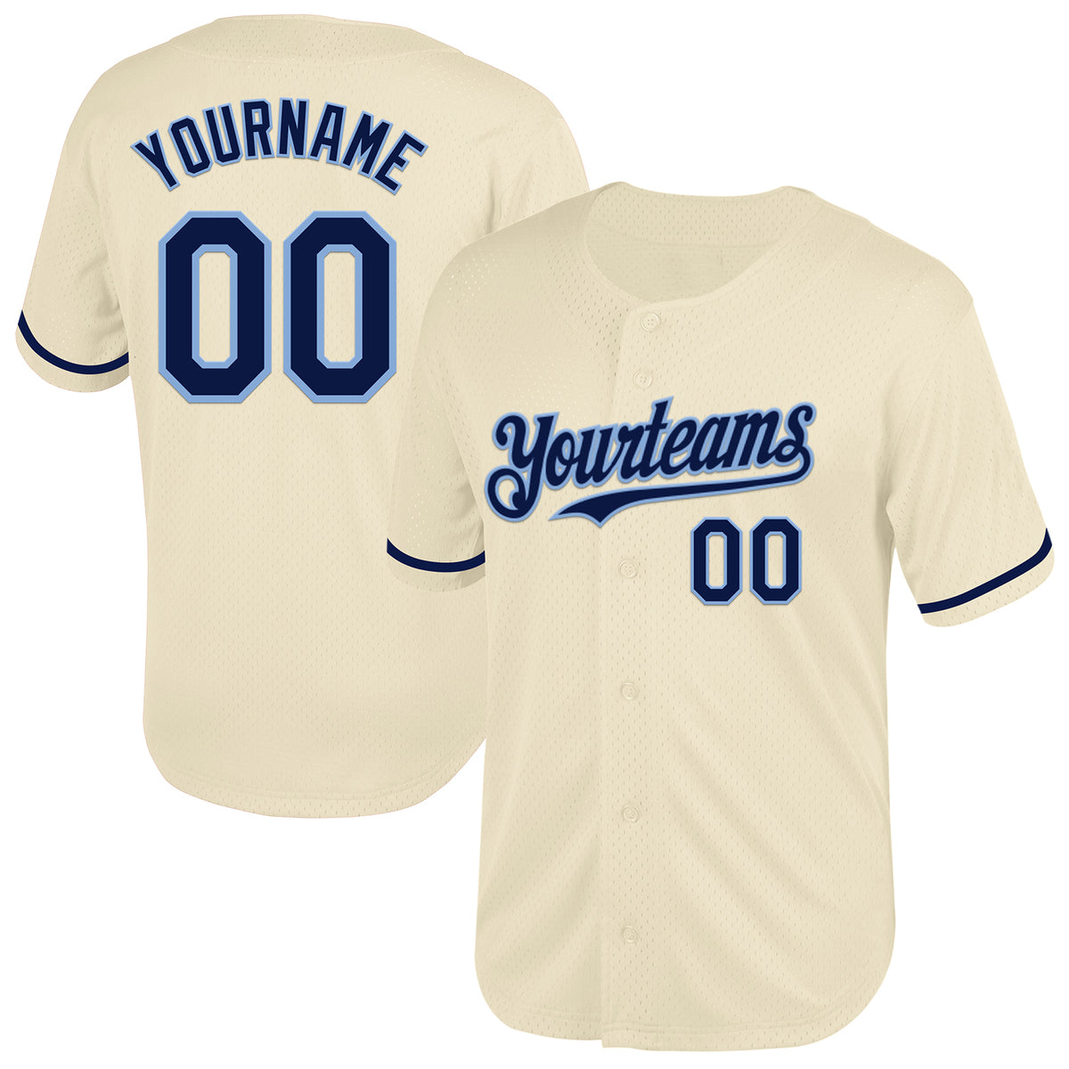 Custom Cream Navy-Light Blue Mesh Authentic Throwback Baseball Jersey ...