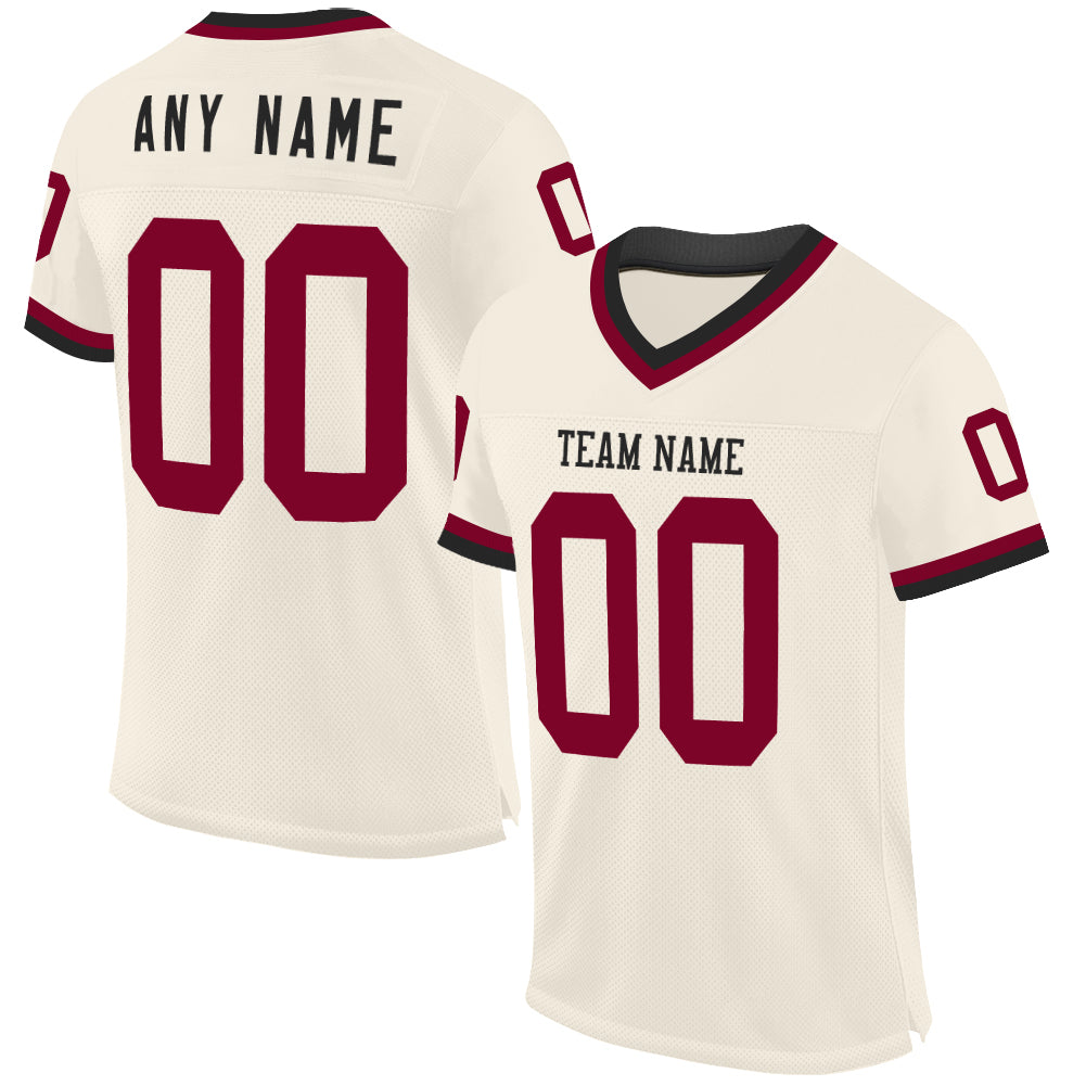 Custom Cream Maroon-Black Mesh Authentic Throwback Football Jersey Free ...