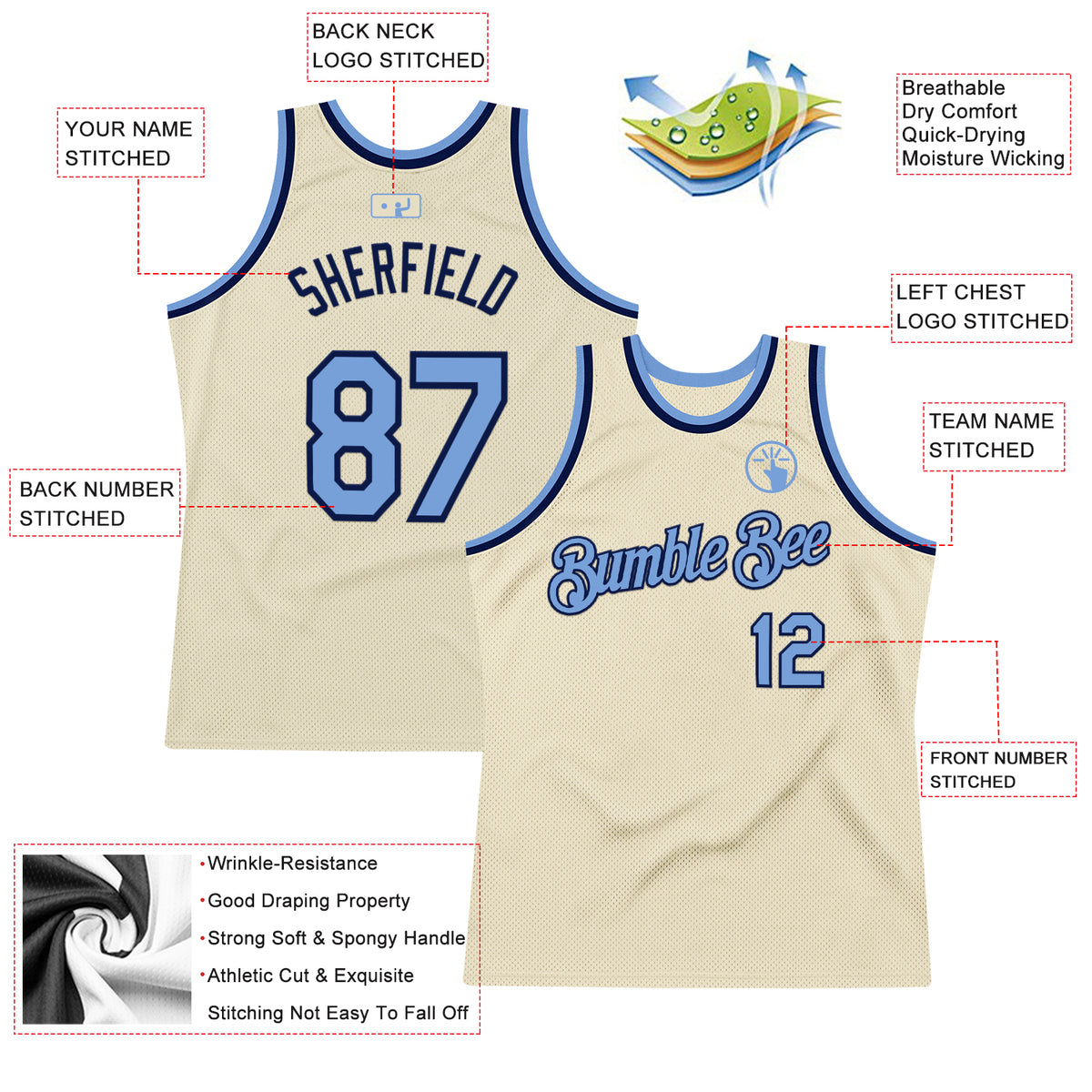 Custom Cream Light Blue-Navy Authentic Throwback Basketball Jersey Free ...