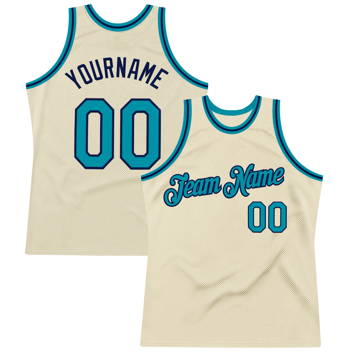 Custom Cream Teal-Navy Authentic Throwback Basketball Jersey Free ...