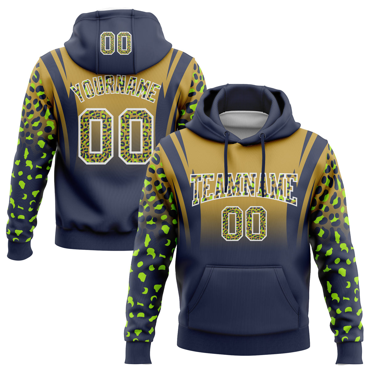 Custom Stitched Old Gold Navy-White Fade Fashion Leopard Print Sports ...
