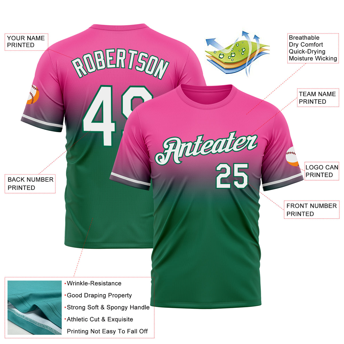 Custom Pink White-Kelly Green Fade Fashion Performance T-Shirt Free ...