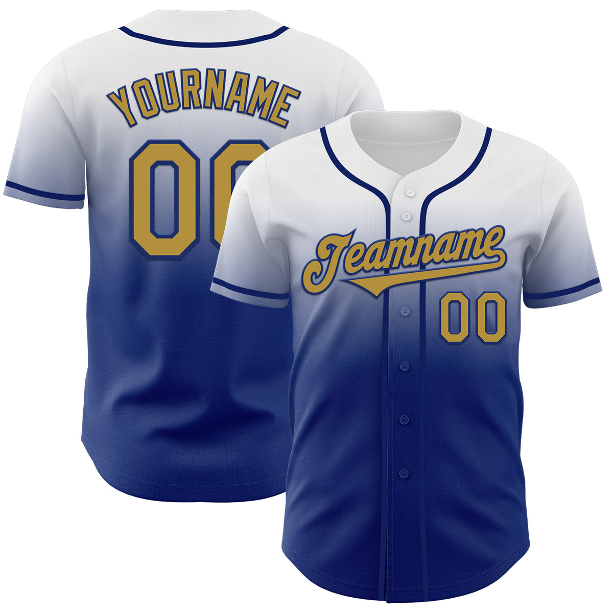Custom White Old Gold-Royal Authentic Fade Fashion Baseball Jersey Free ...