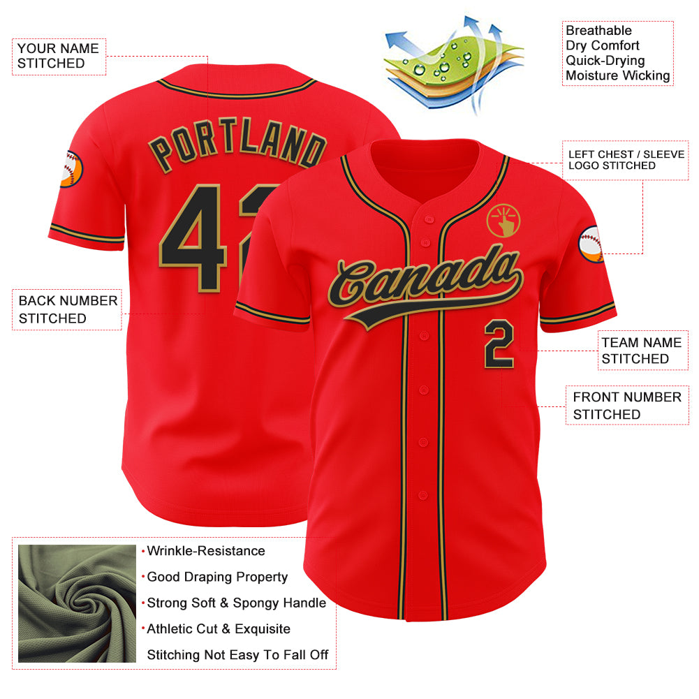 Custom Fire Red Black-Old Gold Authentic Baseball Jersey Free Shipping ...