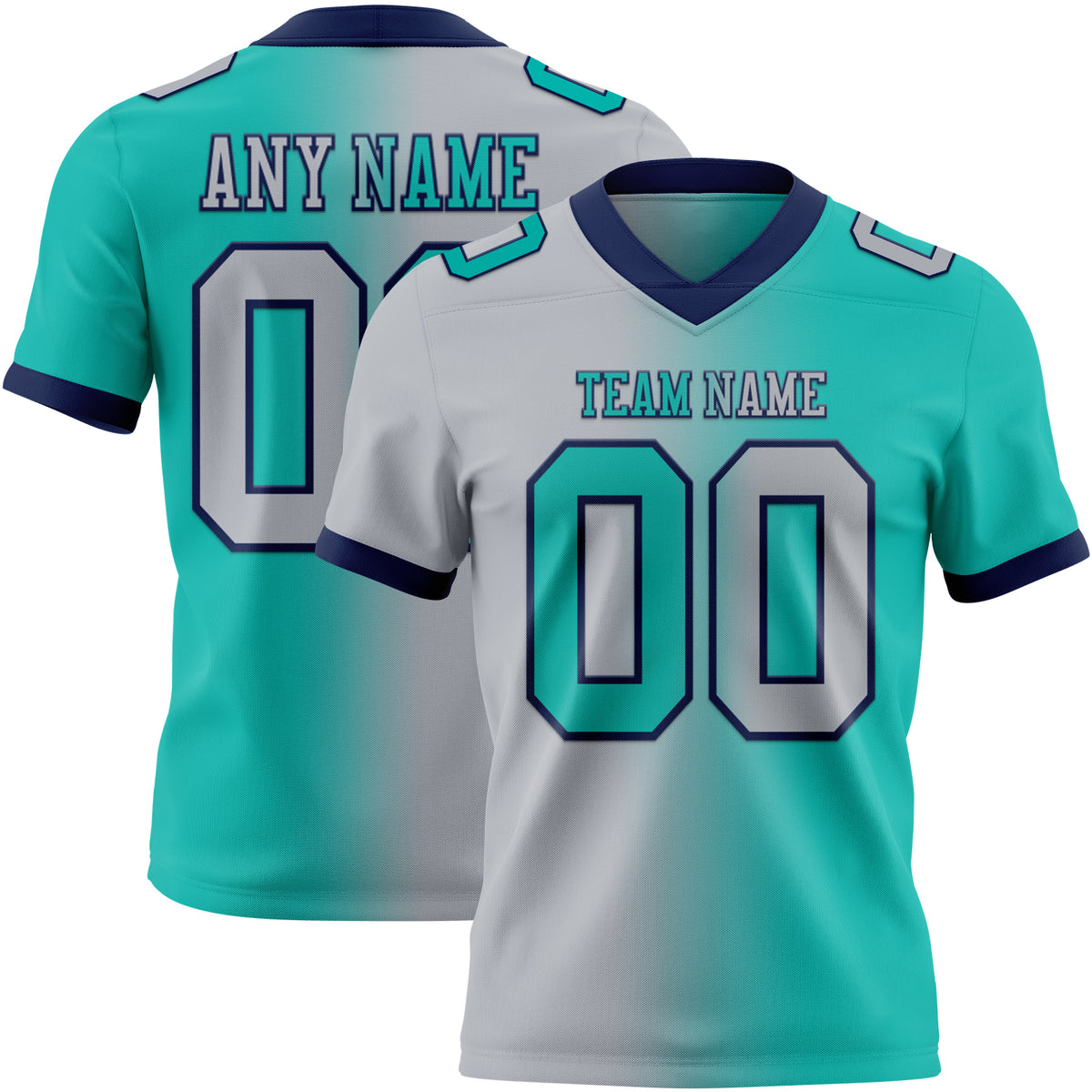 Custom Aqua Gray-Navy Mesh Authentic Gradient Fashion Football Jersey ...