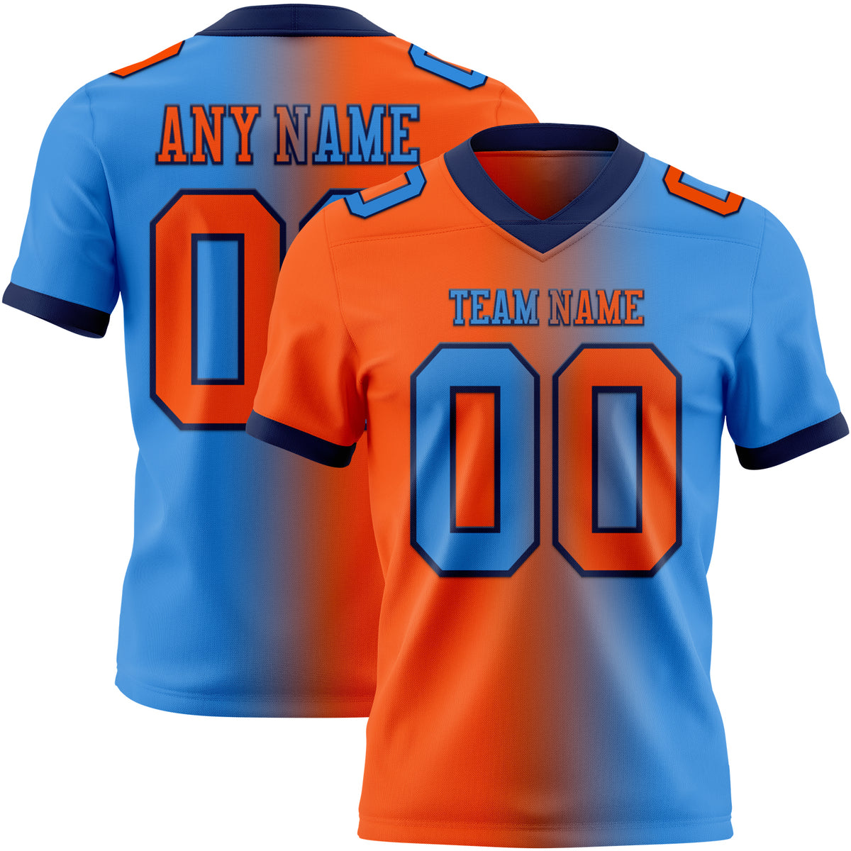 Custom Powder Blue Orange-Navy Mesh Authentic Gradient Fashion Football ...