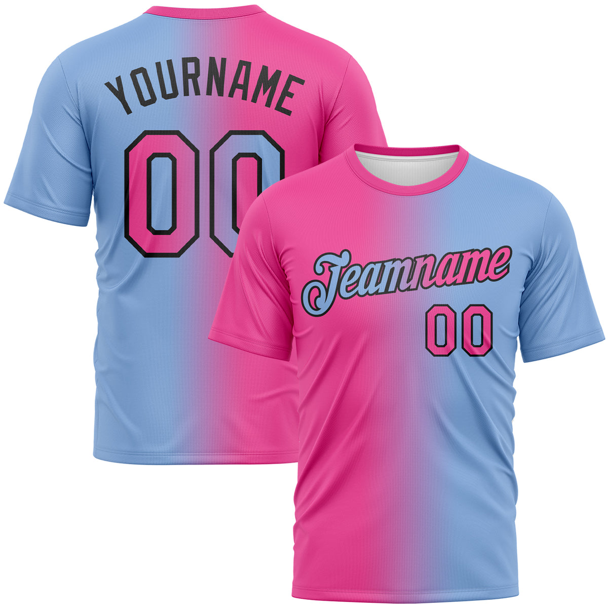 Custom Light Blue Pink-Black Gradient Fashion Performance T-Shirt Free ...