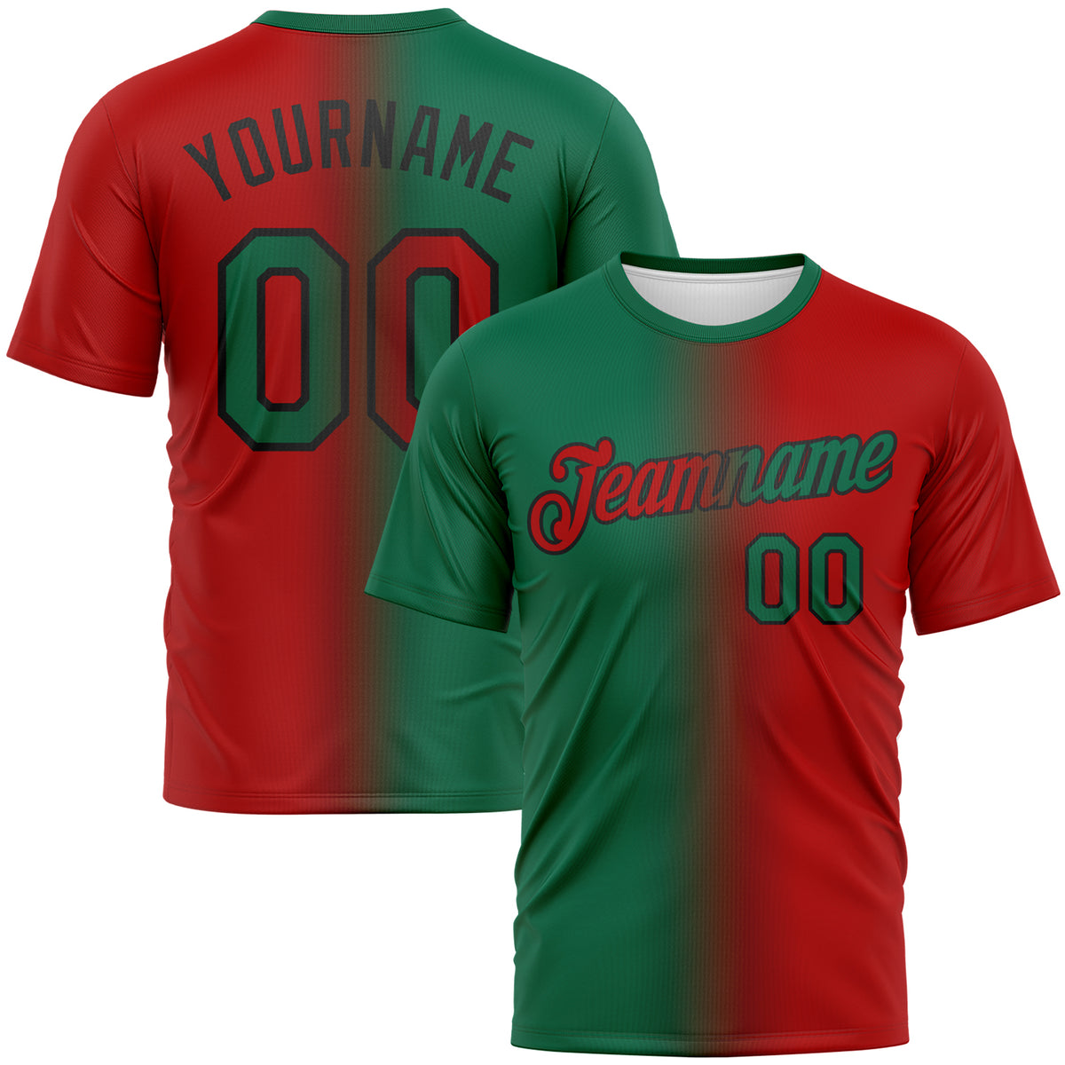 Custom Red Kelly Green-Black Gradient Fashion Performance T-Shirt Free ...