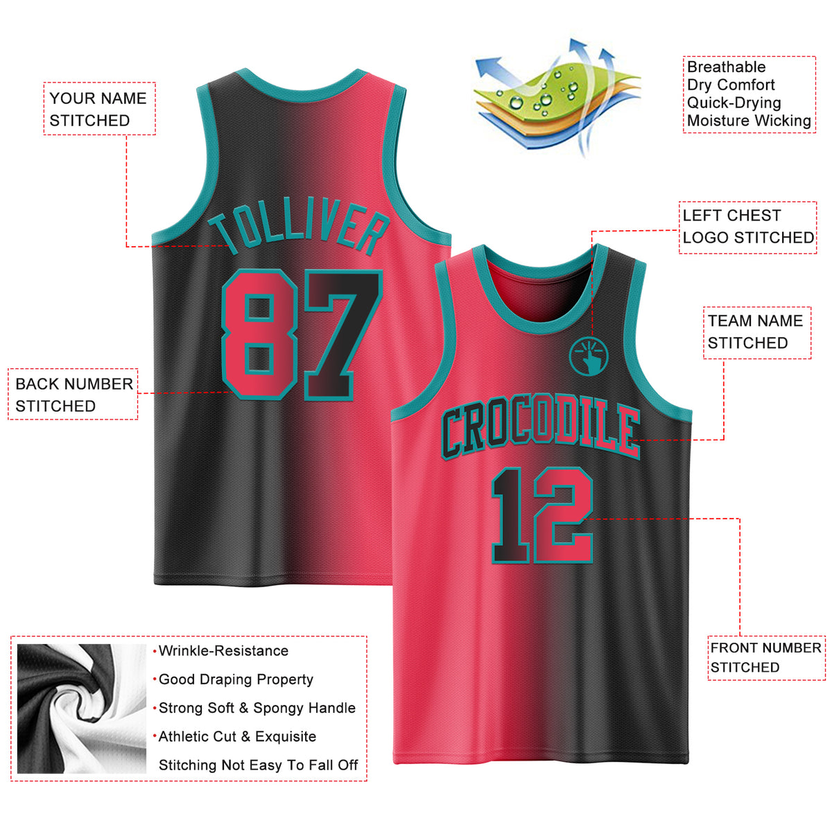 Custom Black Neon Pink-Teal Authentic Gradient Fashion Basketball ...